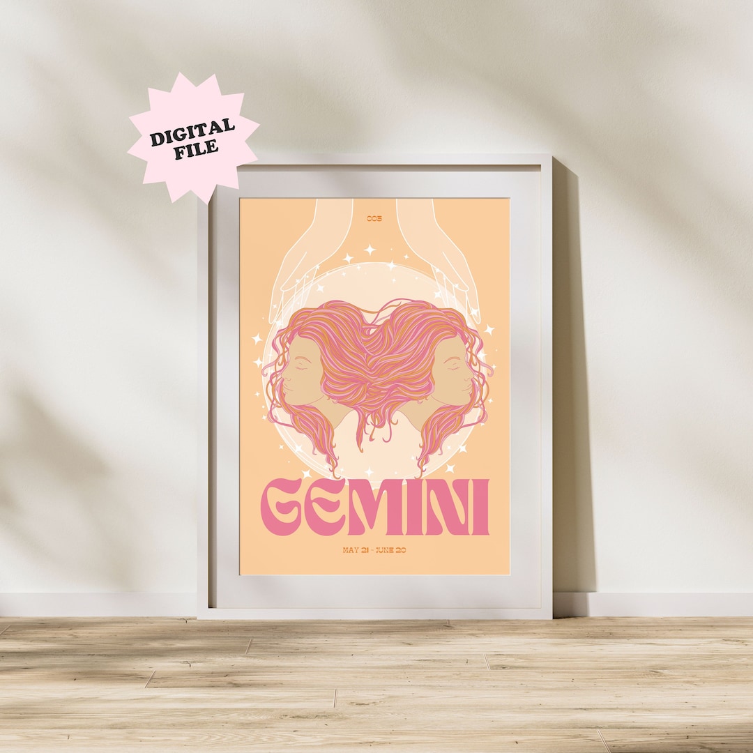 DIGITAL FILE Gemini Print | Astrology Prints, Colourful Wall Art, Retro ...