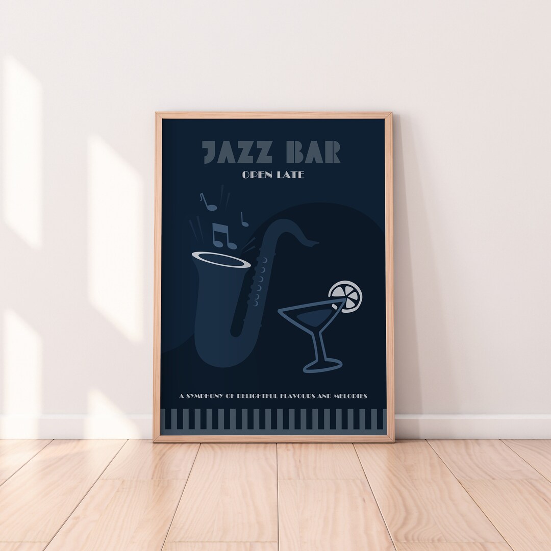 Retro Jazz Bar Print | Vintage Bar Print, Retro Kitchen Print, Wine Bar ...