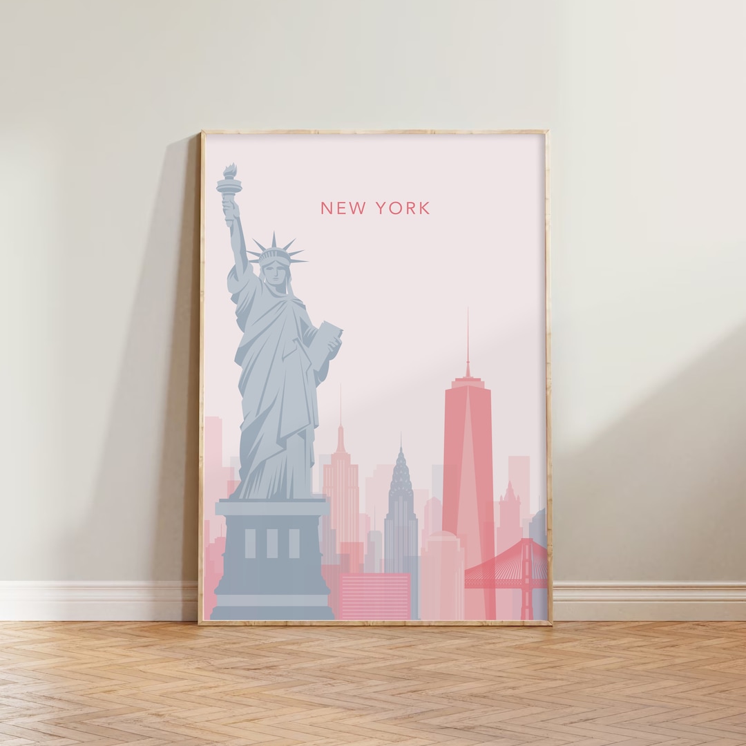 Minimalist New York Print | New York City Wall Art, Retro Travel Poster ...
