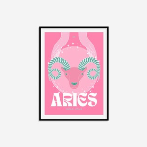 Aries Zodiac Print | Astrology Prints, Colourful Wall Art, Retro Print ...