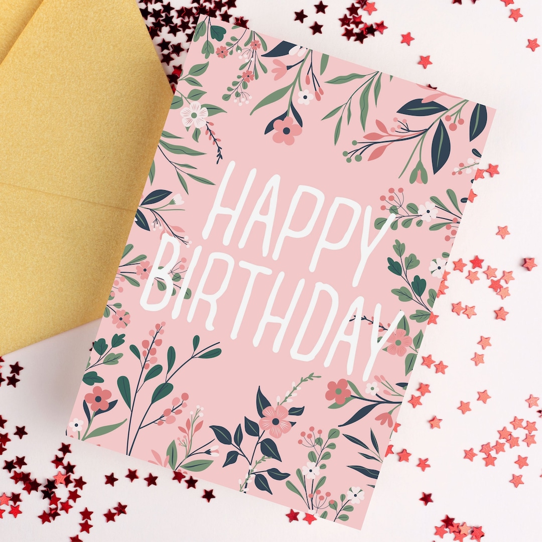 Floral Happy Birthday Card | Birthday Card, Cute Birthday Card, Simple ...