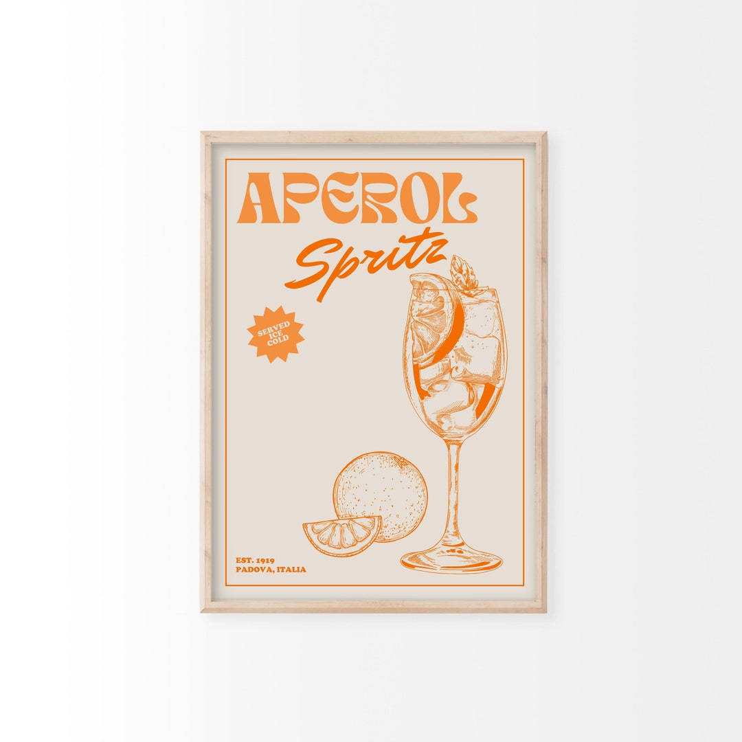 Retro Aperol Spritz Cocktail Print | Vintage Bar Prints, Retro Italy ...