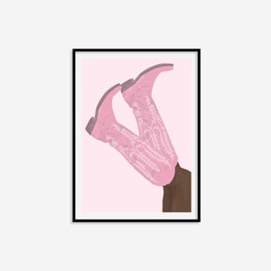 Pink Cowgirl Boots Print | Eclectic Print, Pink Wall Art, Colourful ...