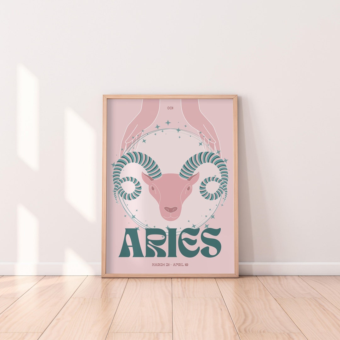 Aries Zodiac Print | Astrology Prints, Colourful Wall Art, Retro Print ...