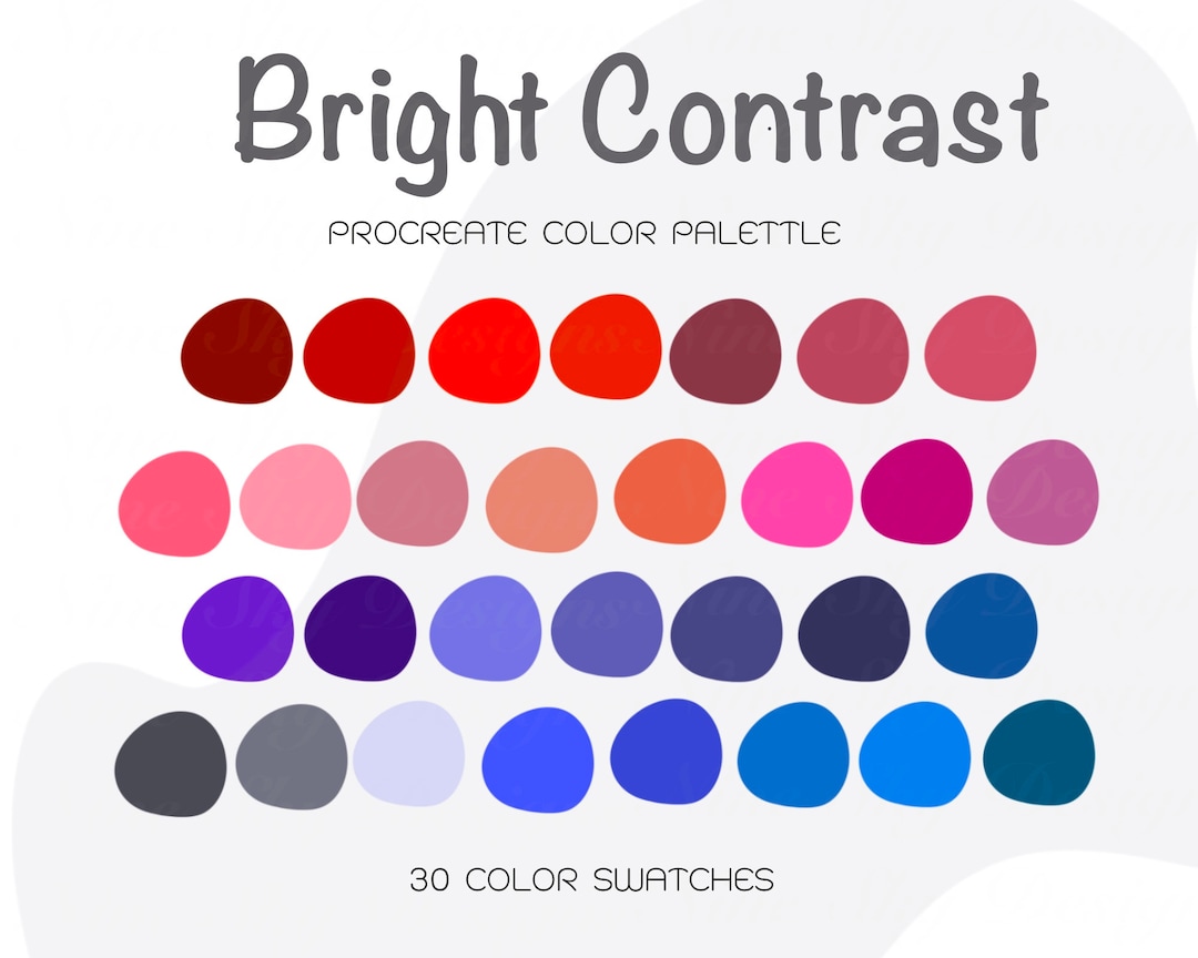 Bright Contrast Procreate Color Palette | Contrast Color Swatches | Red ...