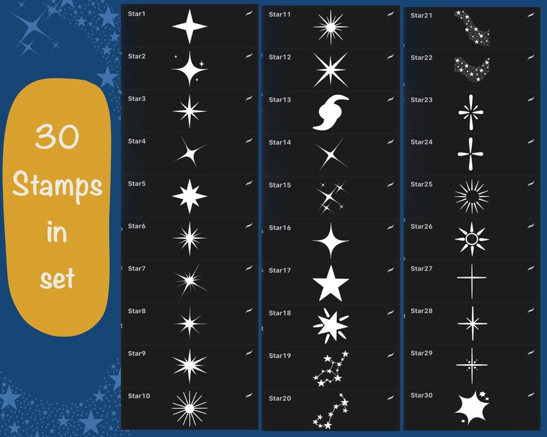 Star & Sparkle Stamps for Procreate | Procreate Stamps Star Sparkle ...