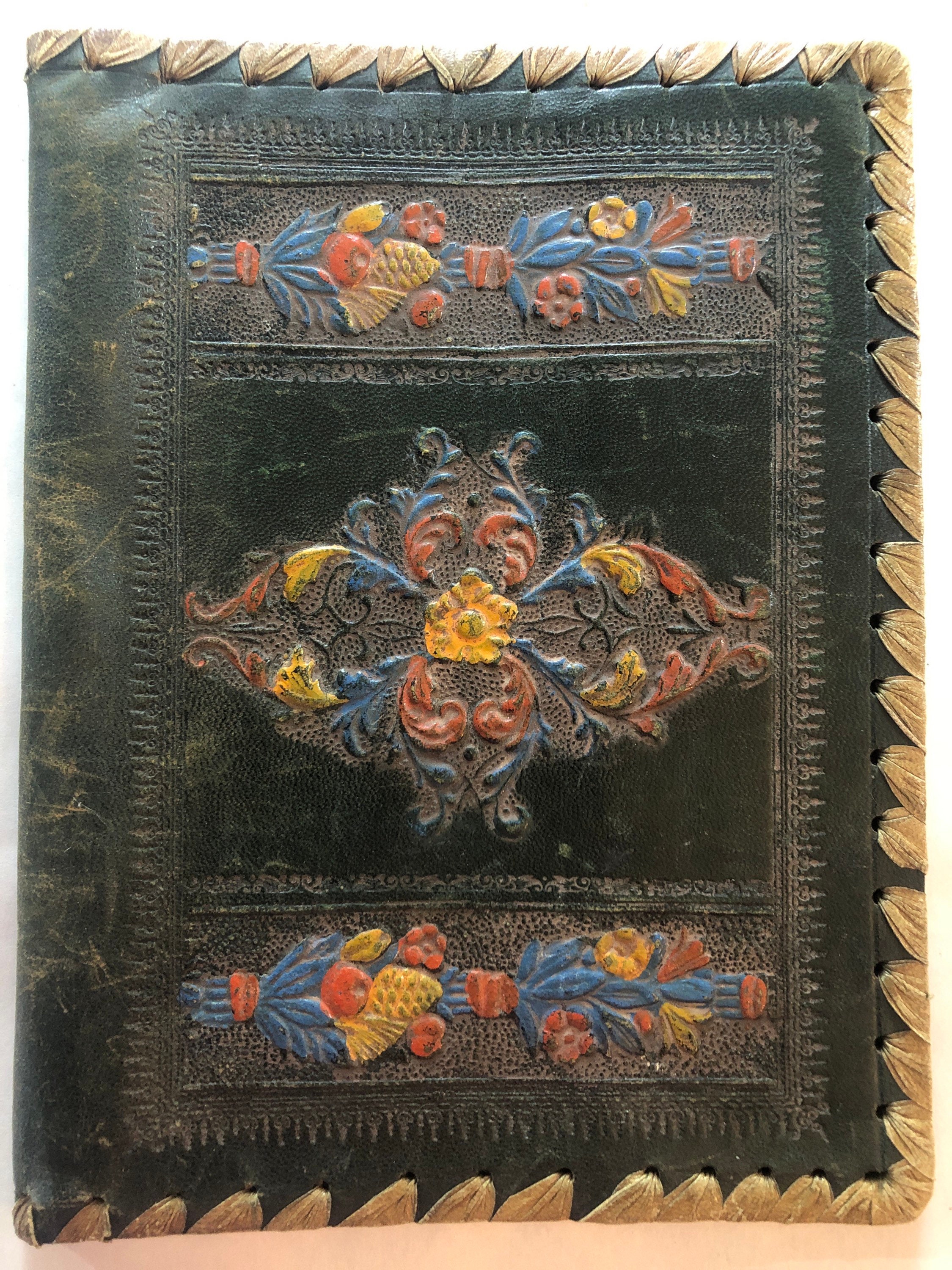 Antique Italian Leather Book Cover, Hand Painted Leather Italian Book ...