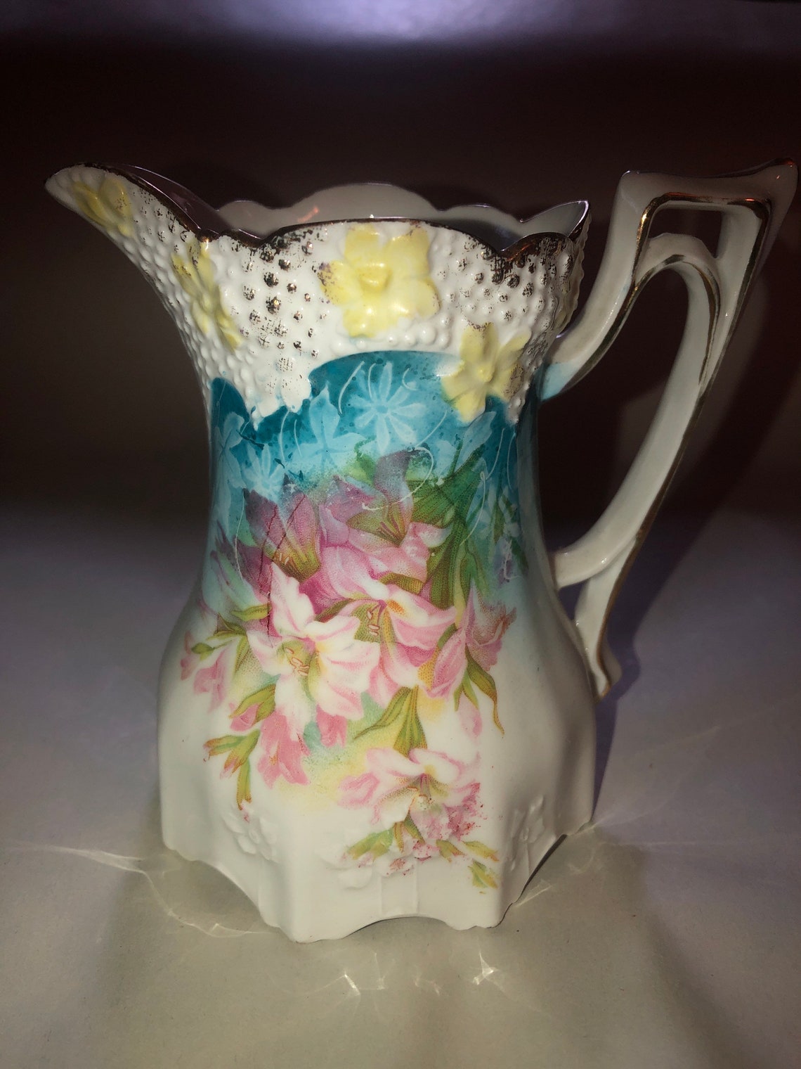 Vintage RS Prussia German Porcelain Pitcher Hand Painted Floral ...