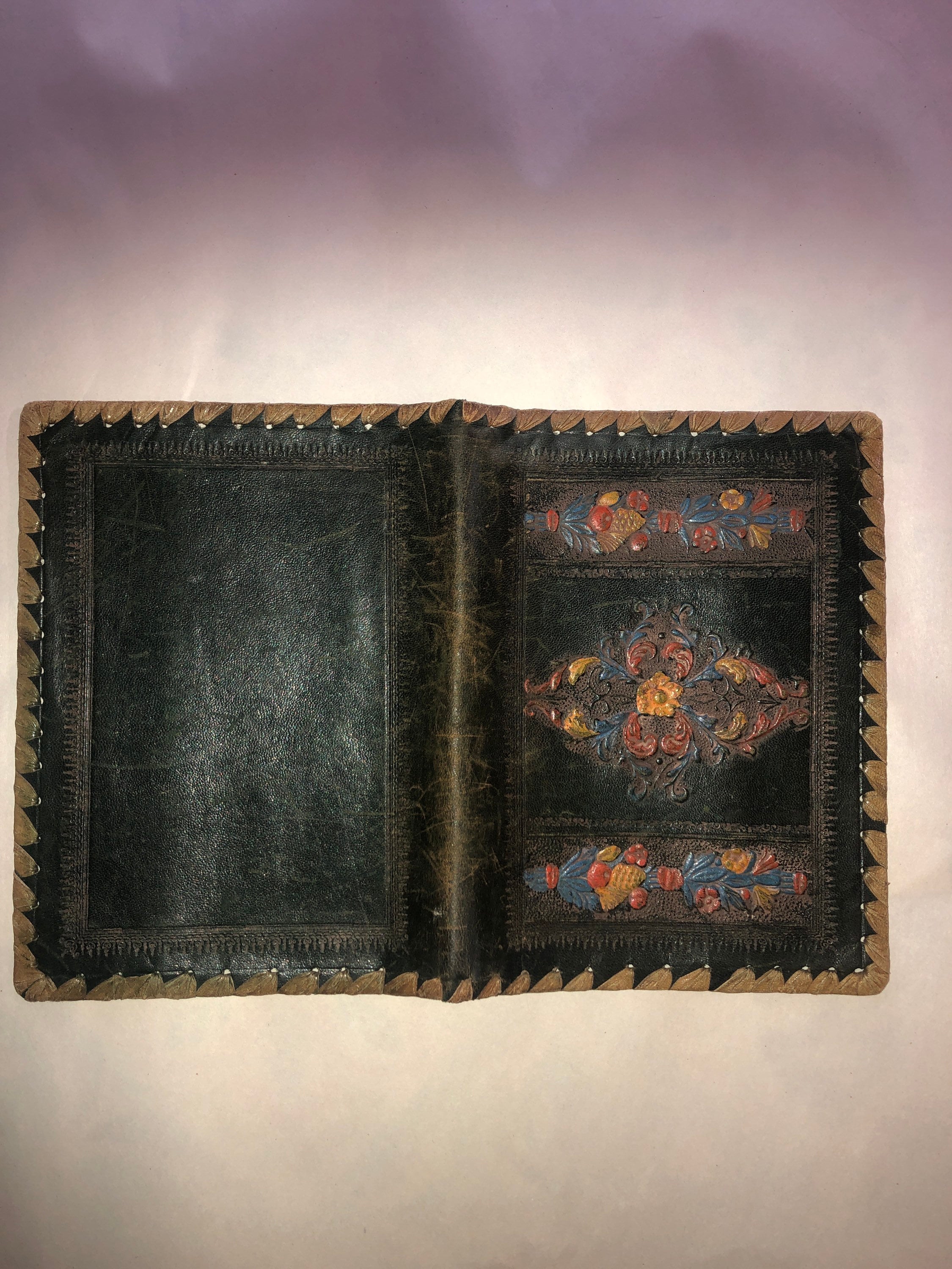 Antique Italian Leather Book Cover, Hand Painted Leather Italian Book ...