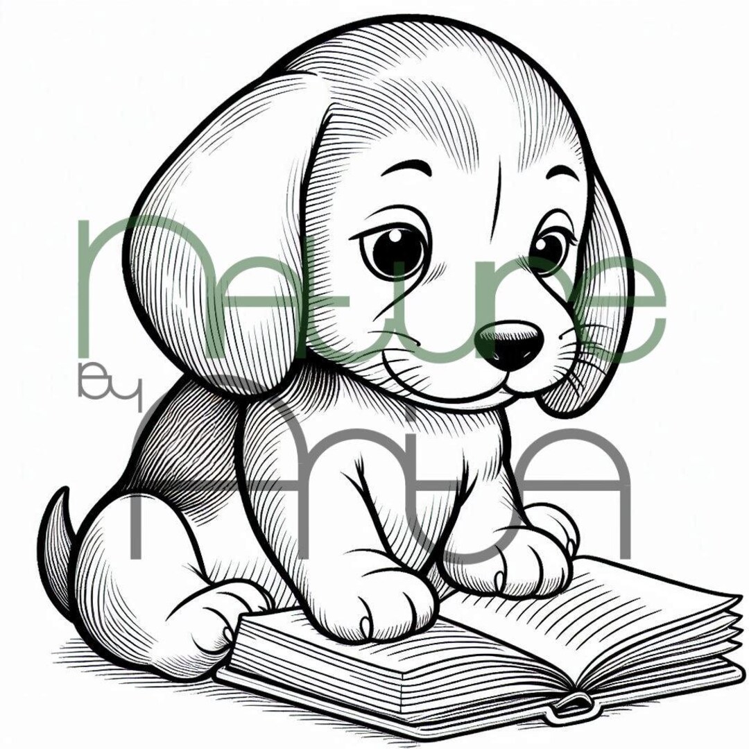 Beagle With Book Coloring Page - Etsy