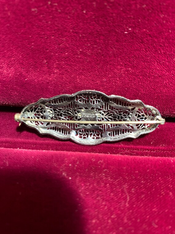 Filigree Sterling Silver Brooch Pin - Gem