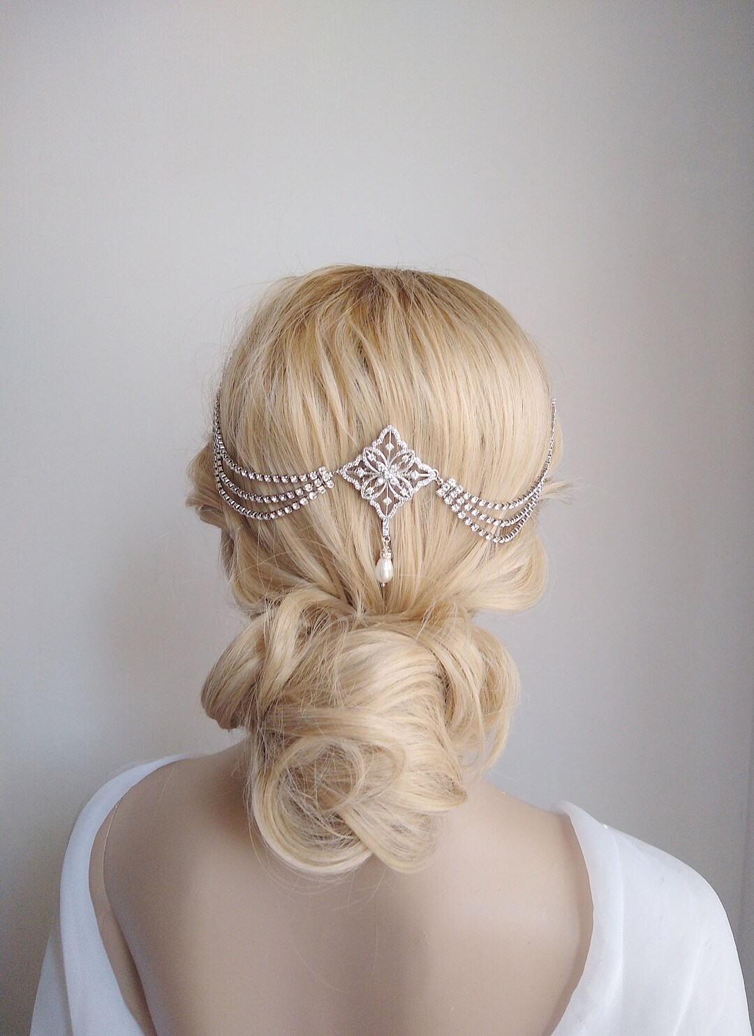 Silver Bridal Hair Chain, Vintage Hair Jewelry, Hair Swag, Art Deco ...