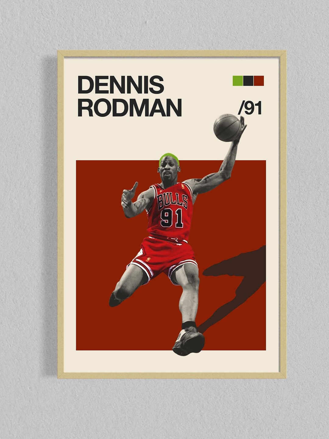 Dennis Rodman Mid Century Movie Poster Basketball Posters Minimalist ...
