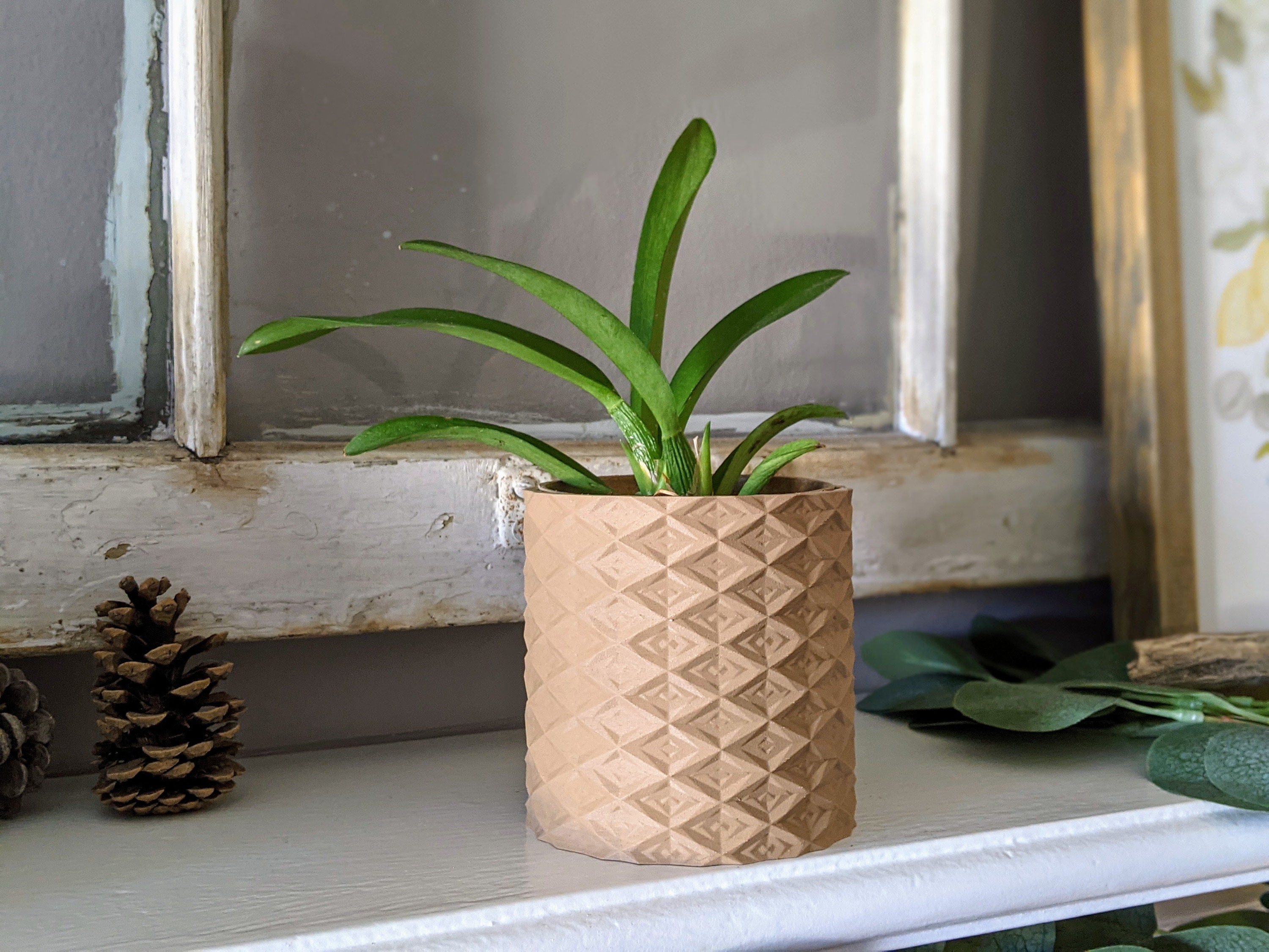 Bright Geometric Pot or Planter With Diamond Pattern - Etsy