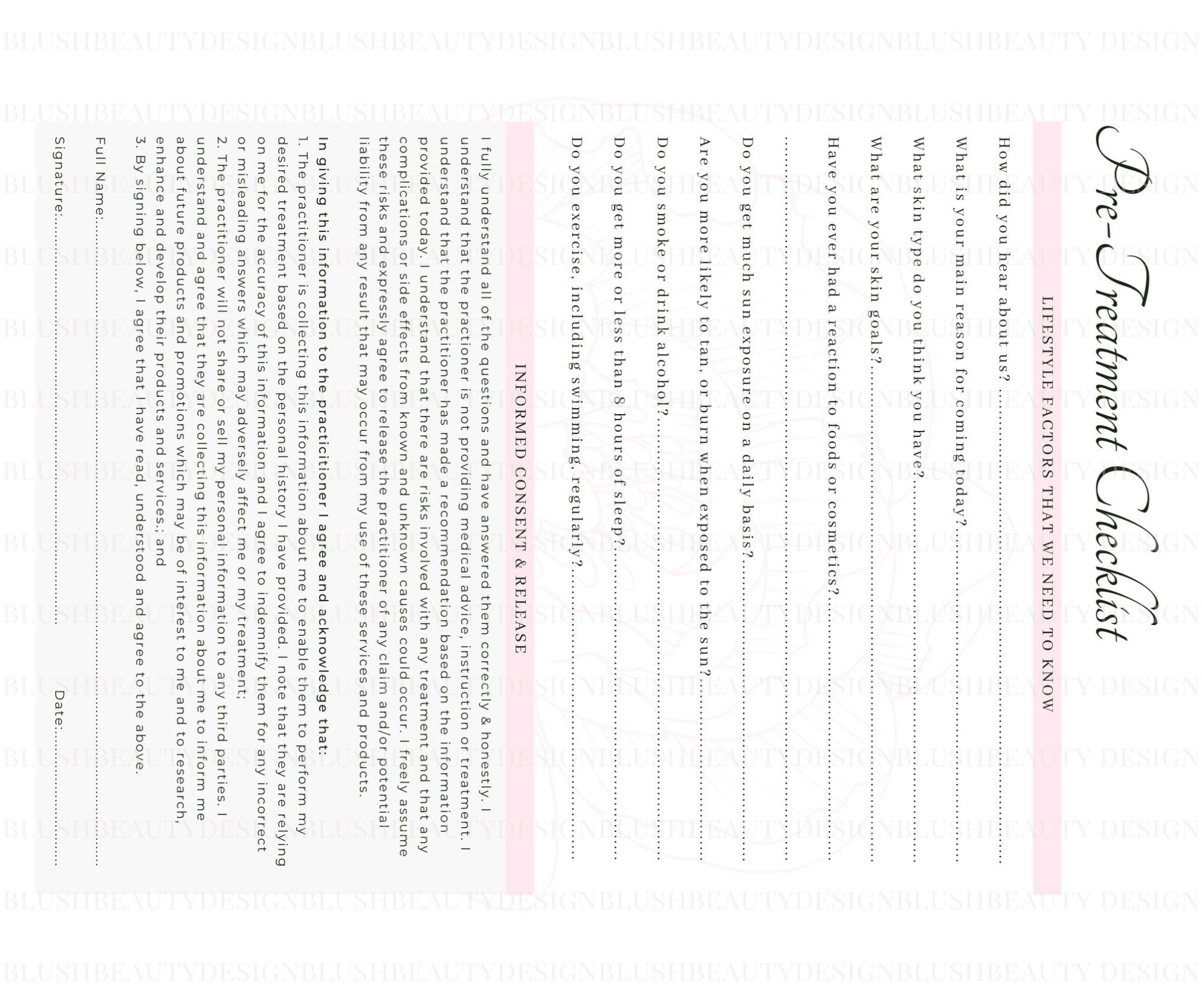 Pink Floral Beauty Salon Client Consultation and Consent Form ...