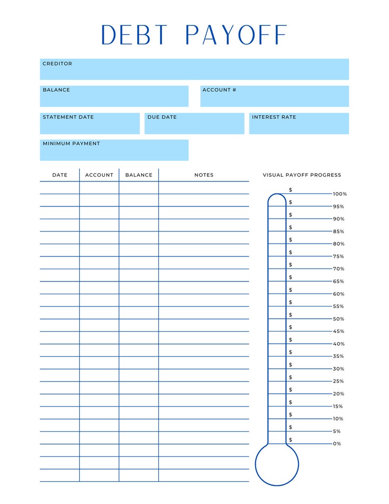 Debt Relief Payoff Goal Sheet *digital or Printable* - Etsy