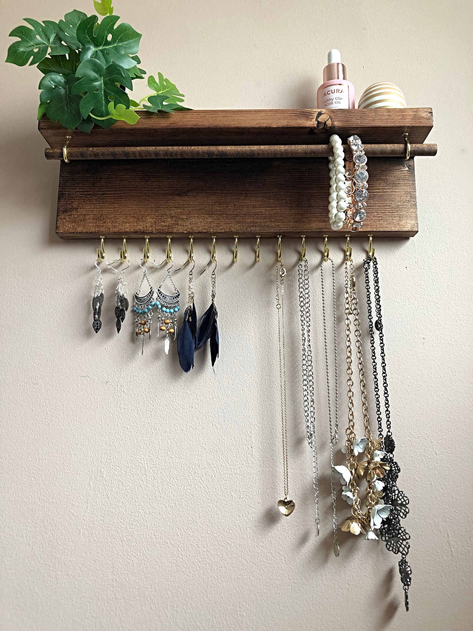 Dark Walnut Wall Mount Jewellery Holder Jewellery Organiser - Etsy