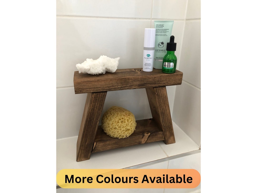 Small Rustic Wooden Stool | Bathroom Storage and Organiser - Etsy UK