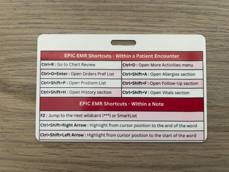 Epic EMR Badge Buddy | Key Shortcuts for Epic Outpatient | Epic Badge ...