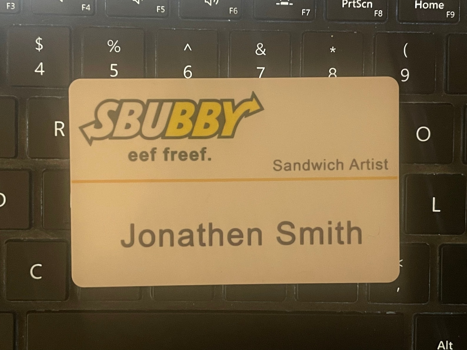 Sbubby Eef Freef Subway Eat Fresh Meme Employee ID Badge Carte PVC ...