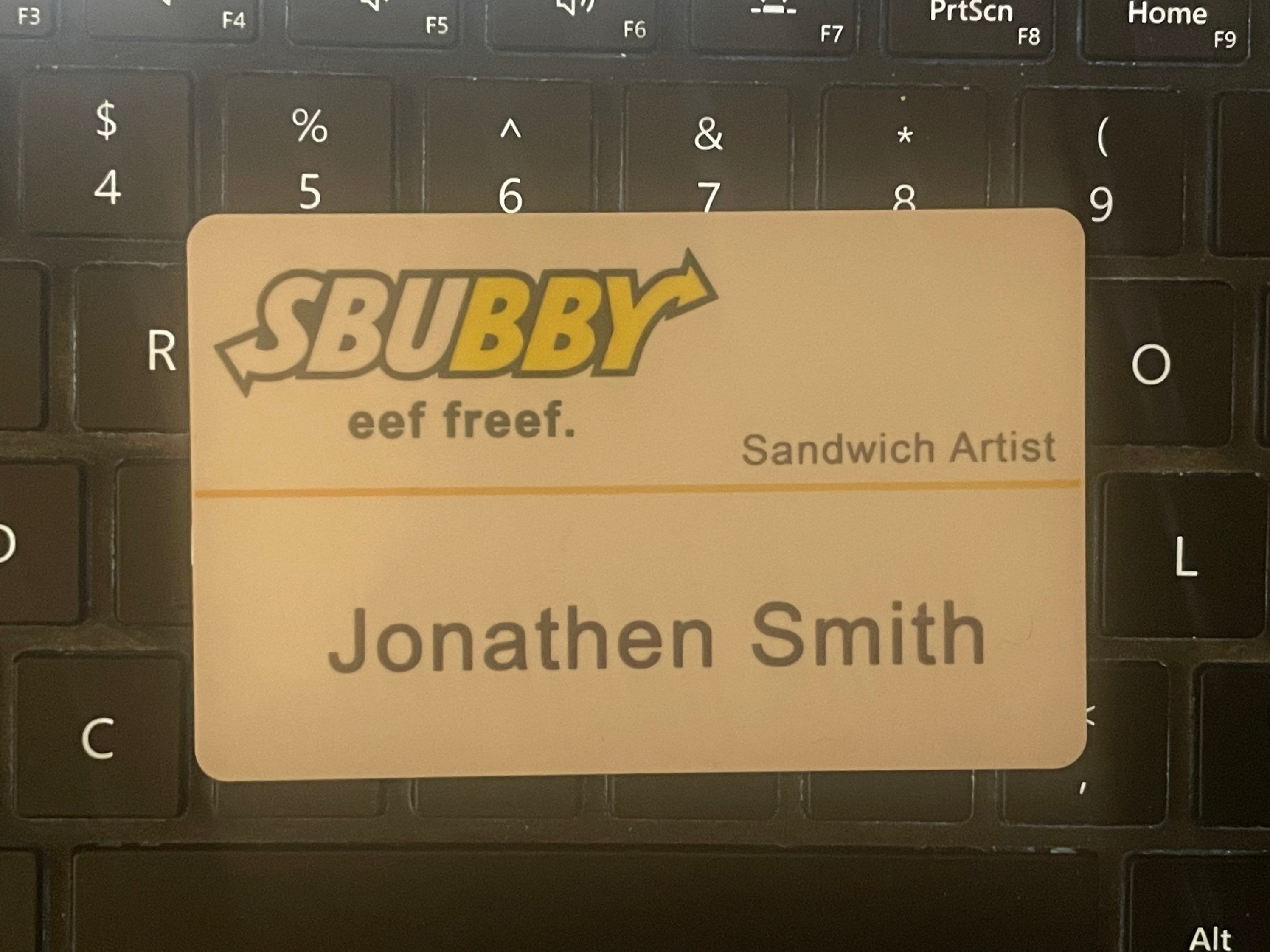 Sbubby Eef Freef Subway Eat Fresh Meme Employee ID Badge Carte PVC ...