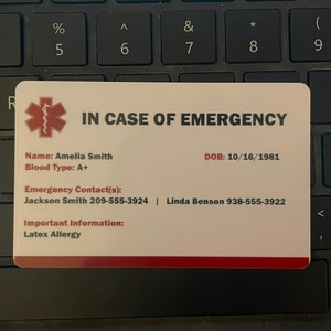 In Case of Emergency Card for Wallet, I.C.E. Card, Emergency Card ...