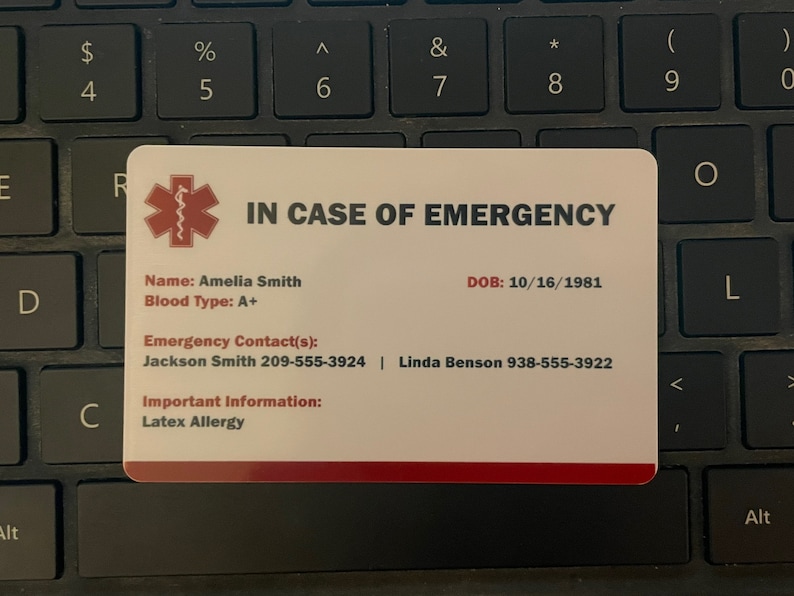 In Case of Emergency Card for Wallet, I.C.E. Card, Emergency Card ...