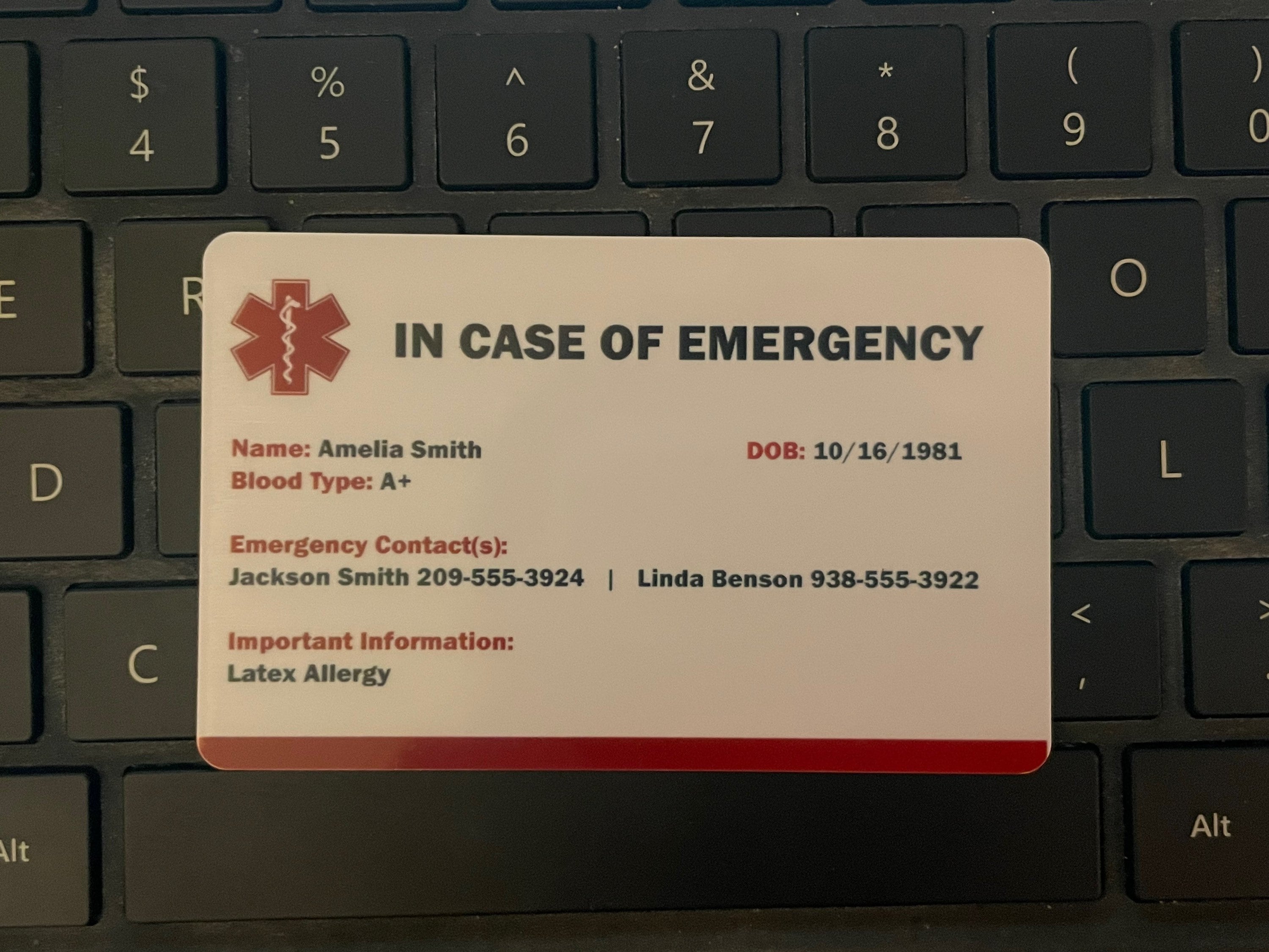In Case of Emergency Card for Wallet, I.C.E. Card, Emergency Card ...