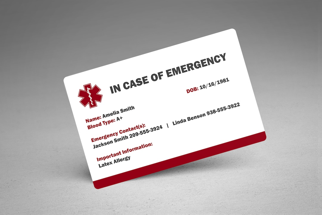 In Case of Emergency Card for Wallet, I.C.E. Card, Emergency Card ...