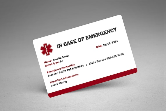 In Case of Emergency Card for Wallet I.C.E. Card Emergency - Etsy