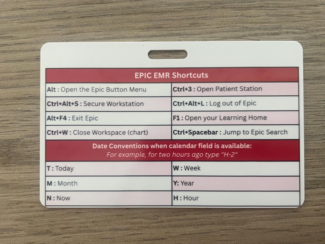 Epic EMR Badge Buddy | Key Shortcuts for Epic Outpatient | Epic Badge ...