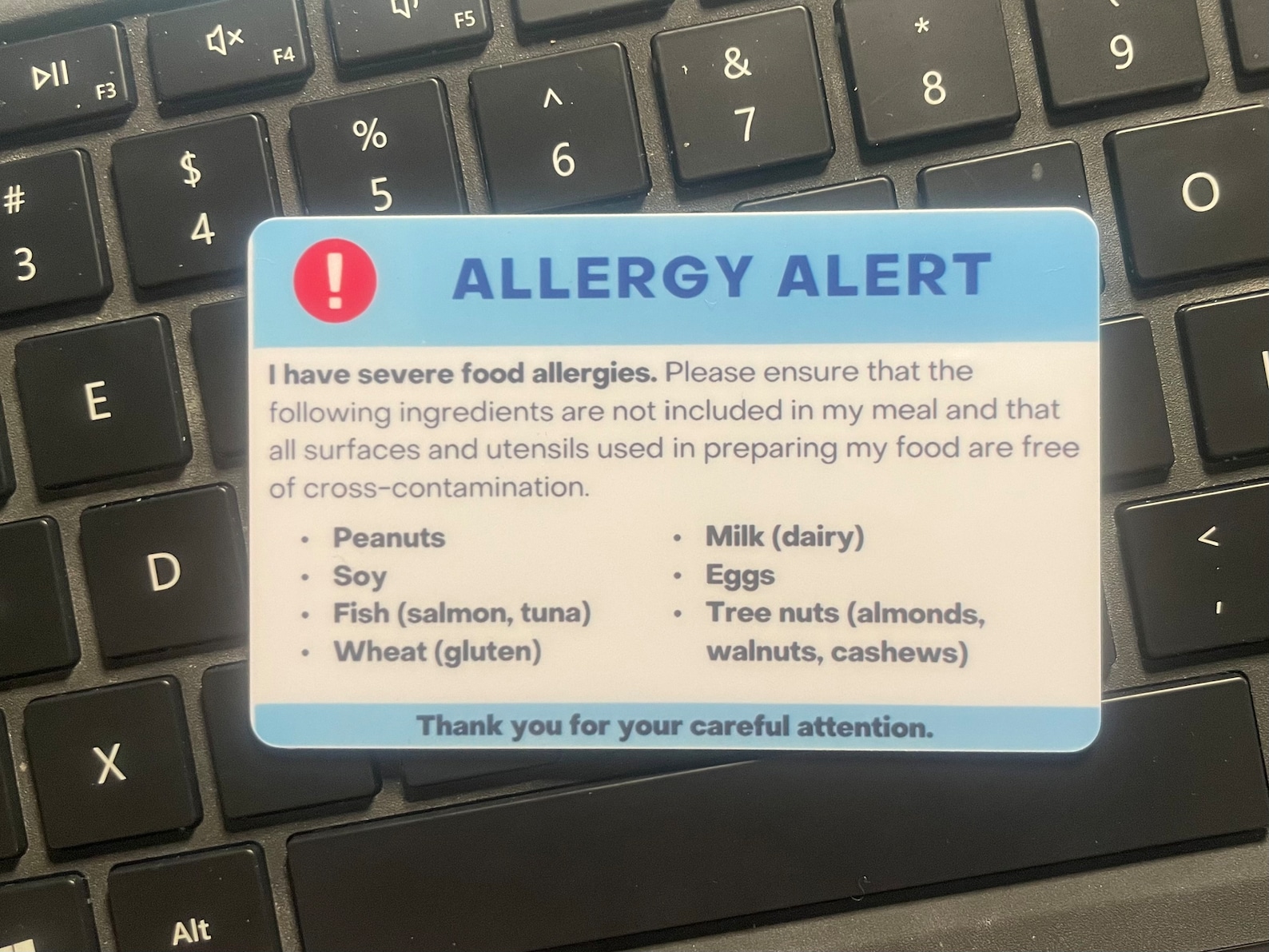 Custom Allergy Alert Card | Allergy Alert Wallet Card | Food Allergy ...