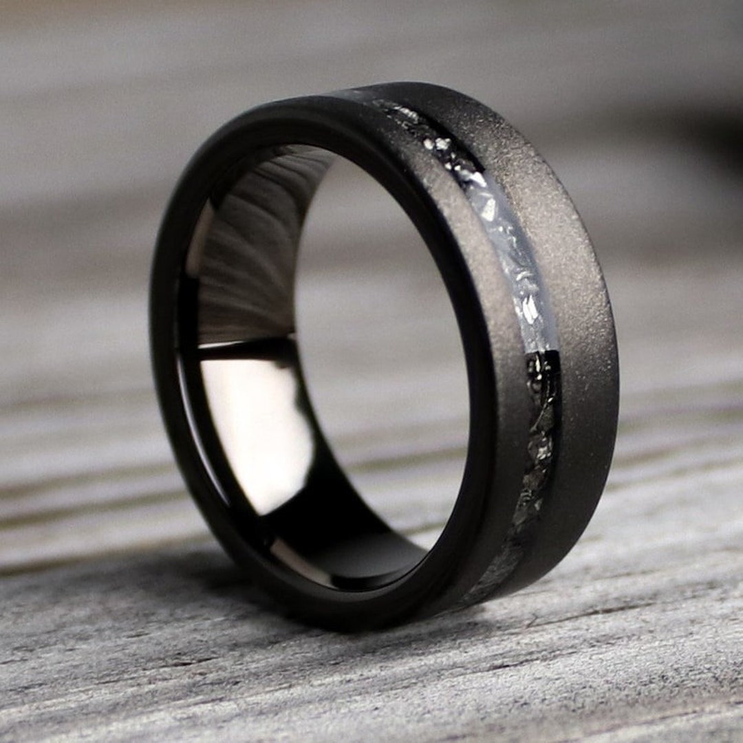 Mens Black Ring, Mens Ring, Meteorite Ring, Mens Wedding Band, Gift for ...