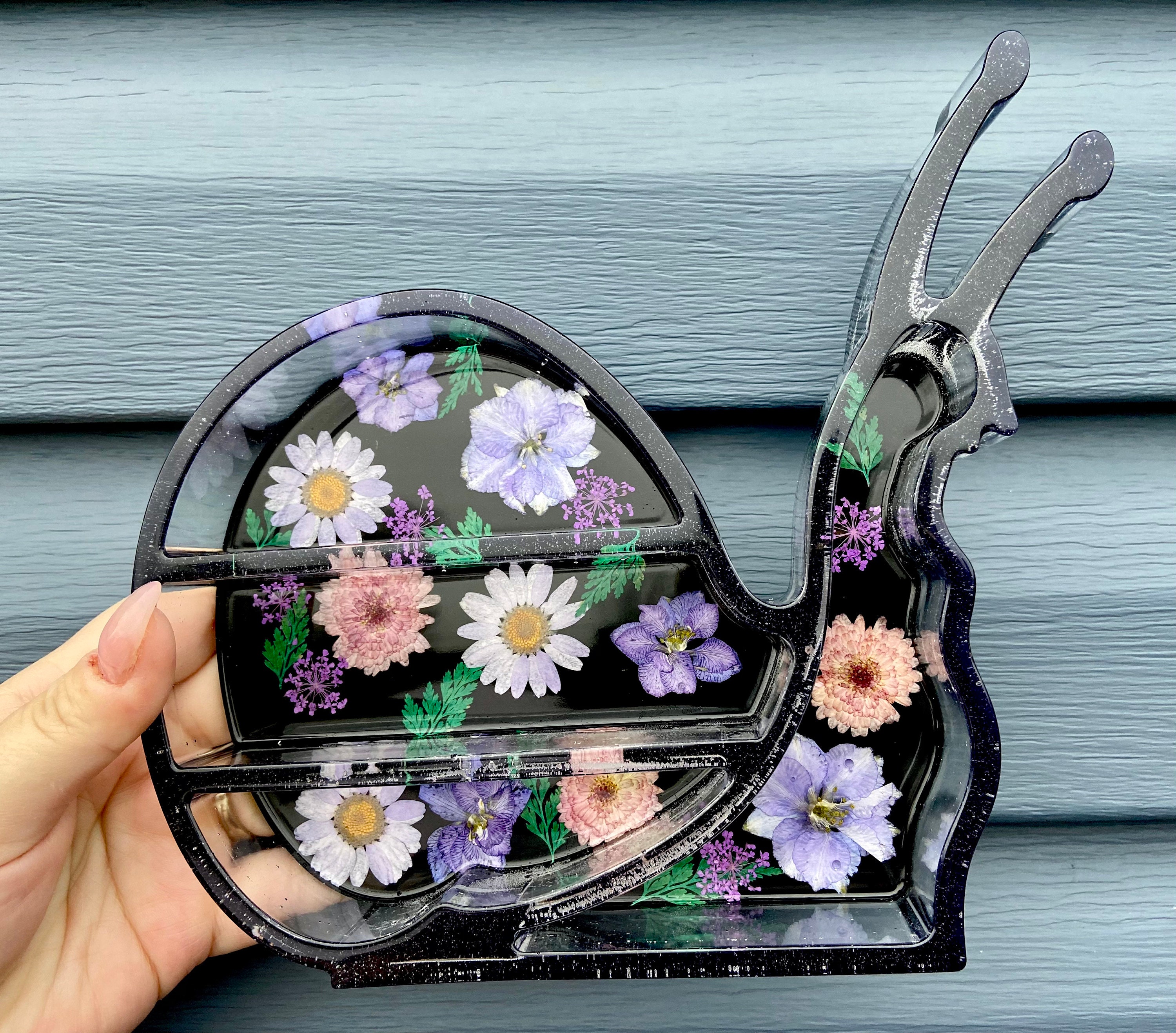 Custom Snail Shelf ~ Snail Crystal Display Shelf ~ Real Flower Shelf