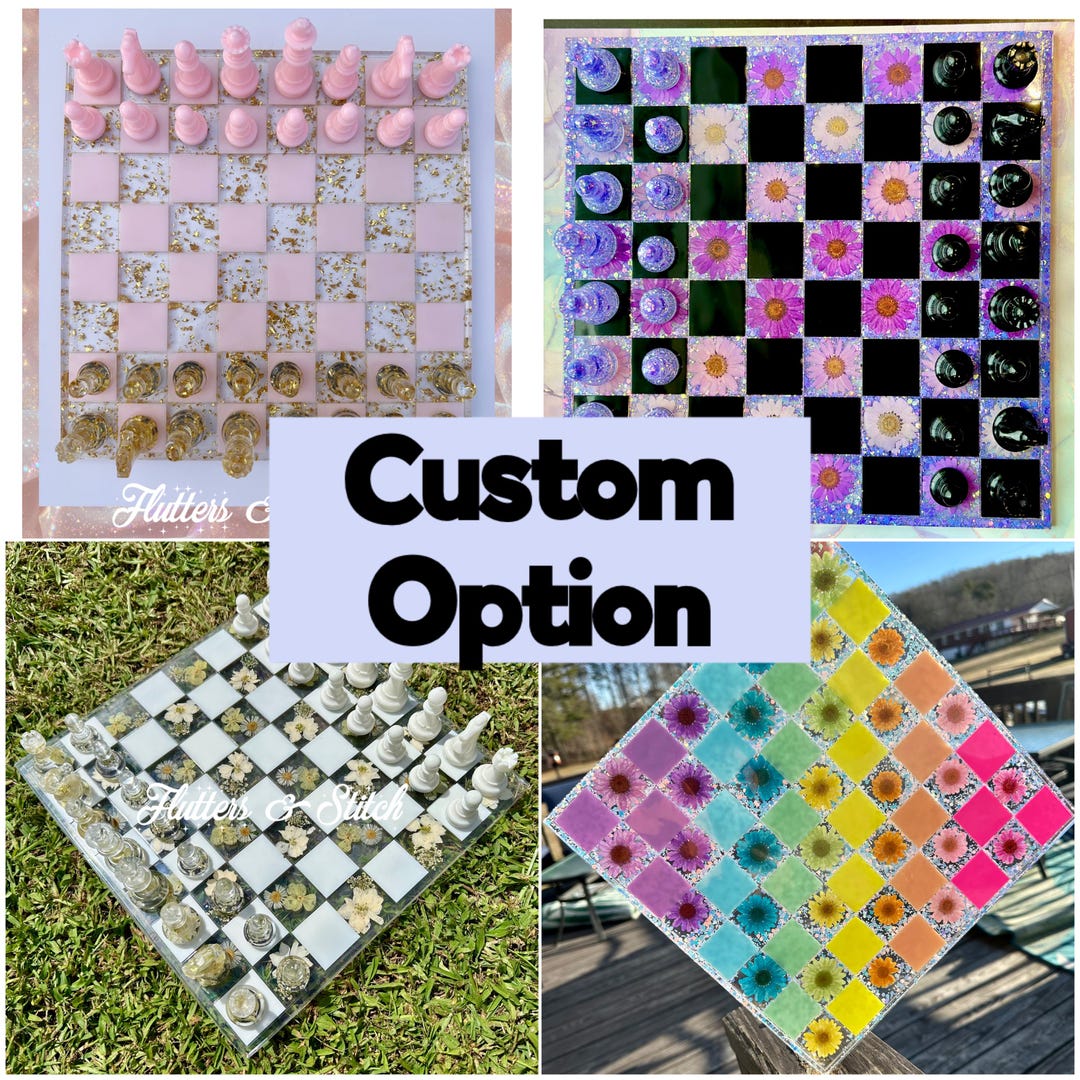 Custom Resin Chess Set~ Real Flower Chess Board Set ~ Real Flower Chess ...