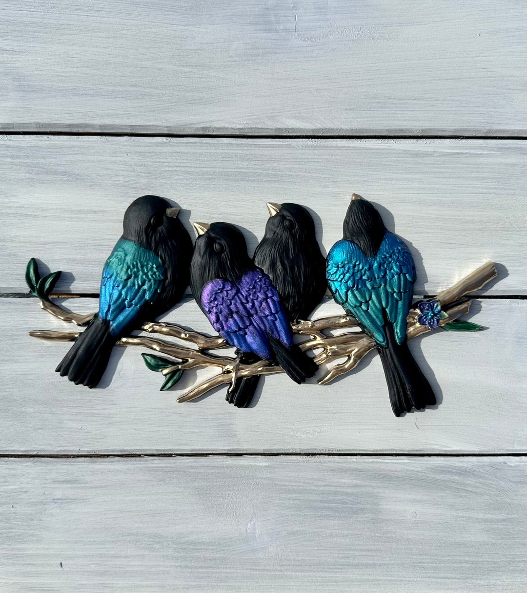 Colorful Birds Wall Art ~ Bird Art ~ Teal Purple Birds on Branch ...