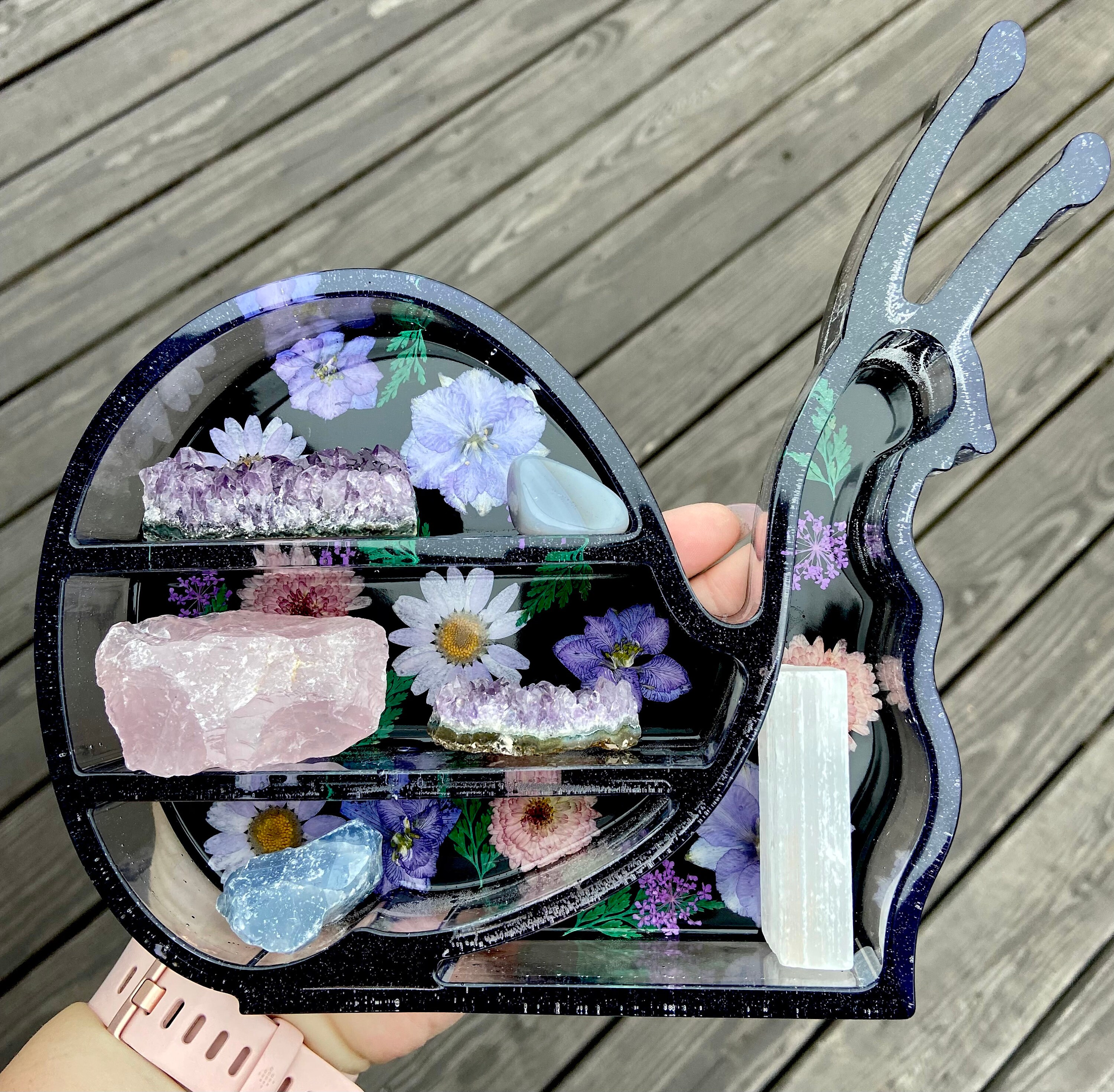 Custom Snail Shelf ~ Snail Crystal Display Shelf ~ Real Flower Shelf