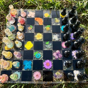 Bright Floral Chess Board ~ Colorful Rainbow Flower Chess Set ~ Real ...