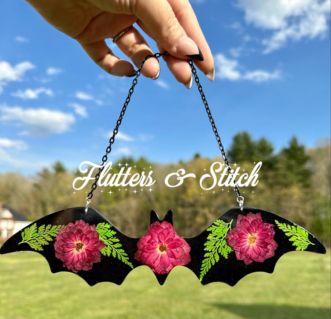 Black Bat Wall Art ~ Red Rose Bat Art ~ Real Red Roses and Ferns ...