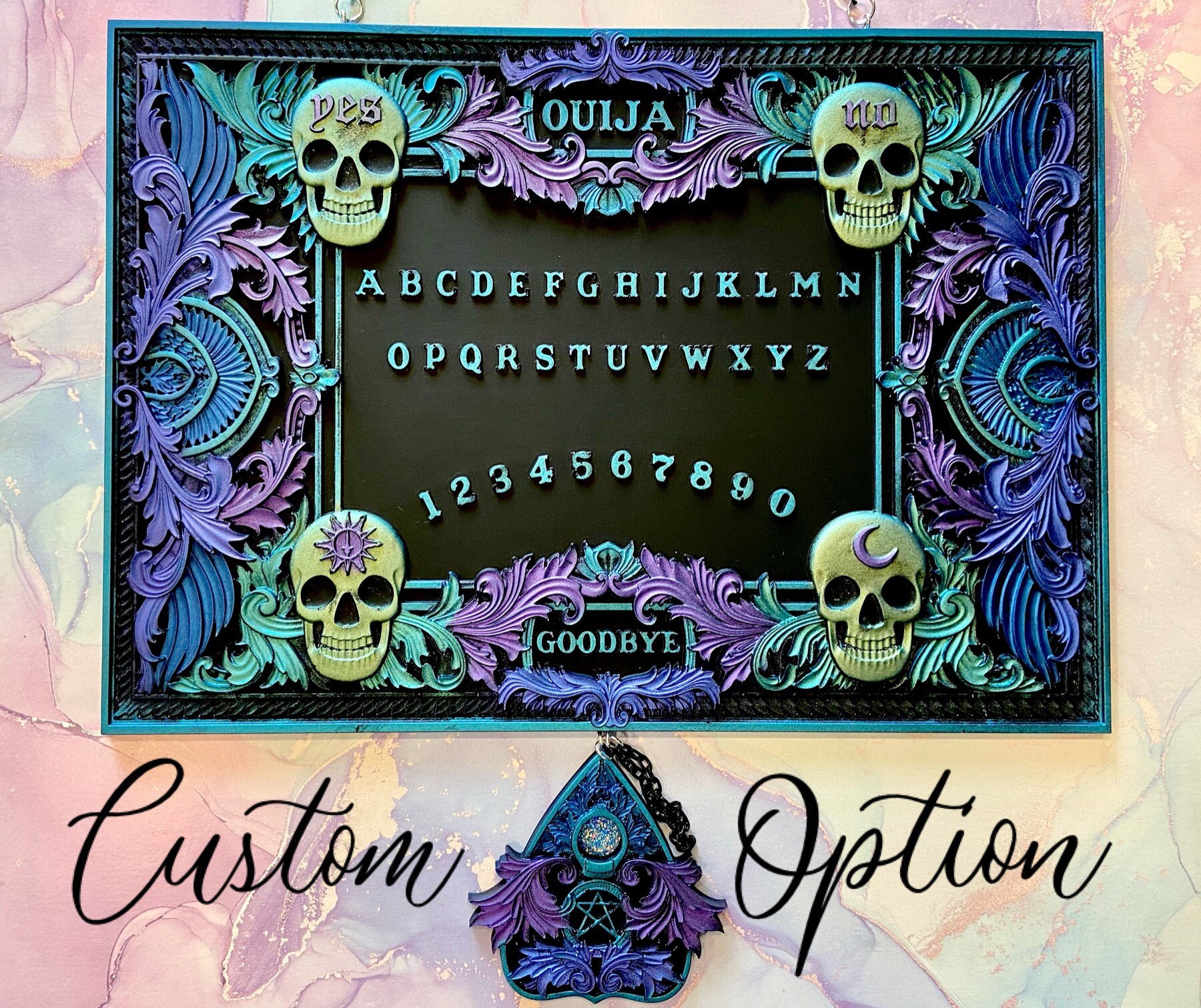 Custom Ouija Board ~ Custom Gothic Skull Full Size Ouija Board Set ...