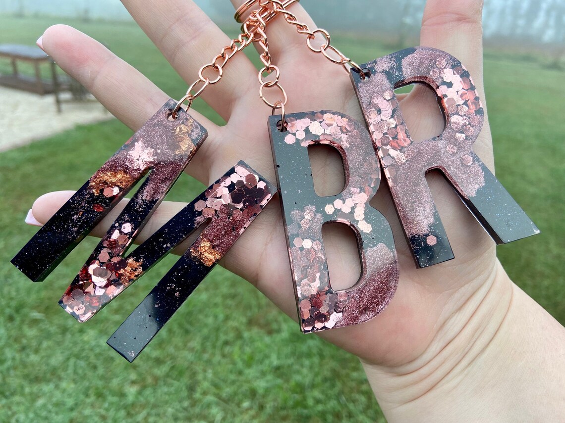 Personalized Large Letter Rose Gold Keychain Custom Initial - Etsy