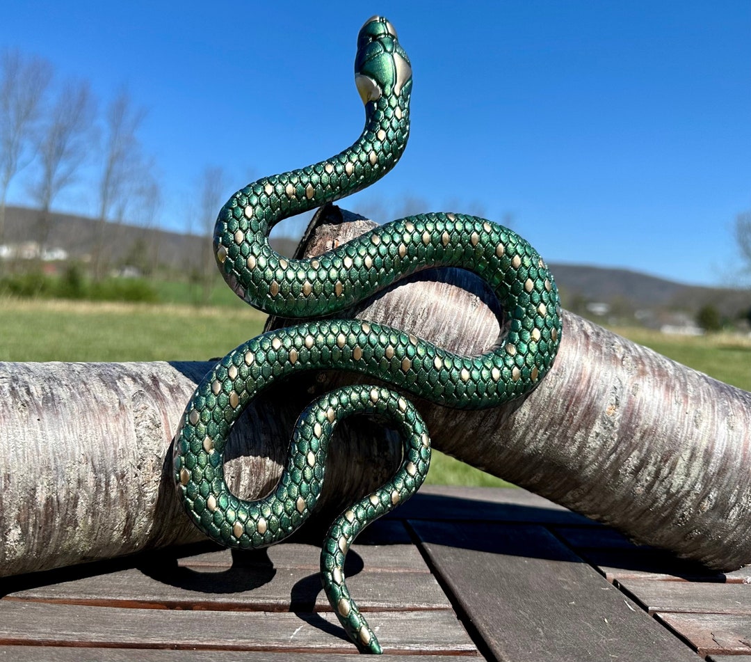 Green Gold Realistic Snake Wall Art ~ Gold Snake ~ Green Snake ~ Witchy ...