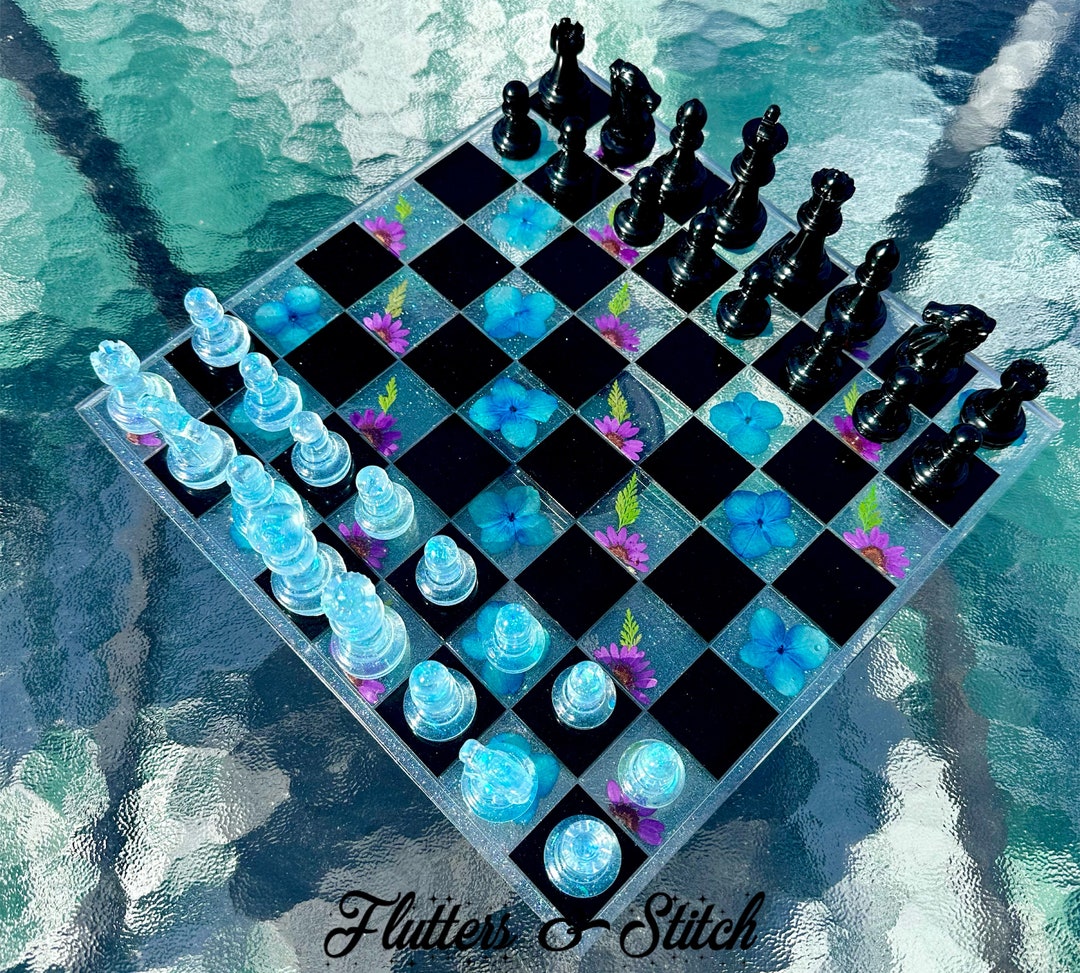 Blue & Purple Floral Chess Board ~ Flower Chess Board Set ~ Real Flower ...