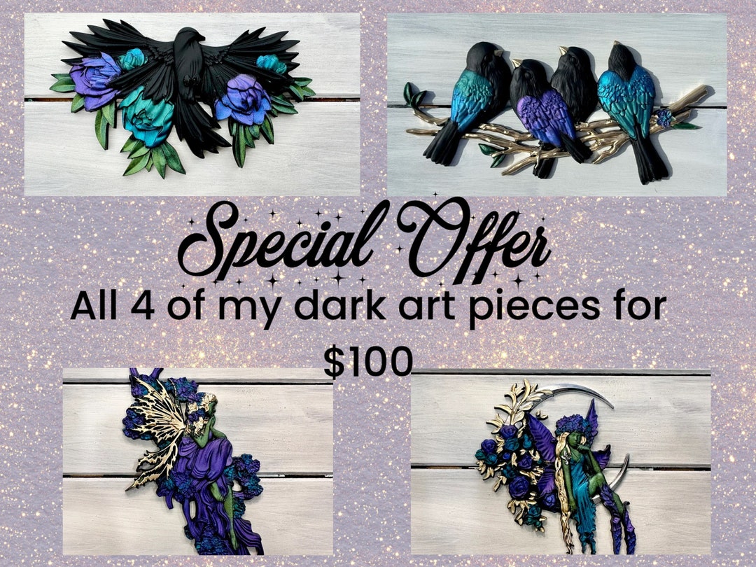 Black Raven Wall Art Black Bird Art Teal Purple Roses Gothic Wall Art