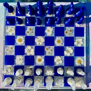Custom Resin Chess Set~ Real Flower Chess Board Set ~ Real Flower Chess ...
