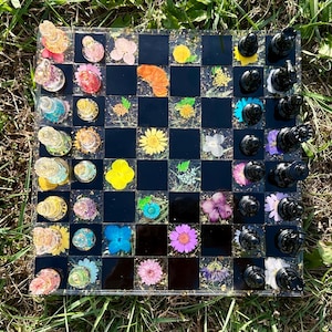 Bright Floral Chess Board ~ Colorful Rainbow Flower Chess Set ~ Real ...