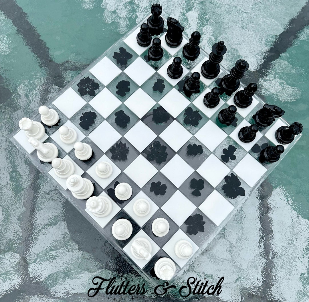 Classic Black & White Floral Chess Board Black Flower Chess Board Set ...
