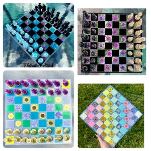 Custom Resin Chess Set~ Real Flower Chess Board Set ~ Real Flower Chess ...