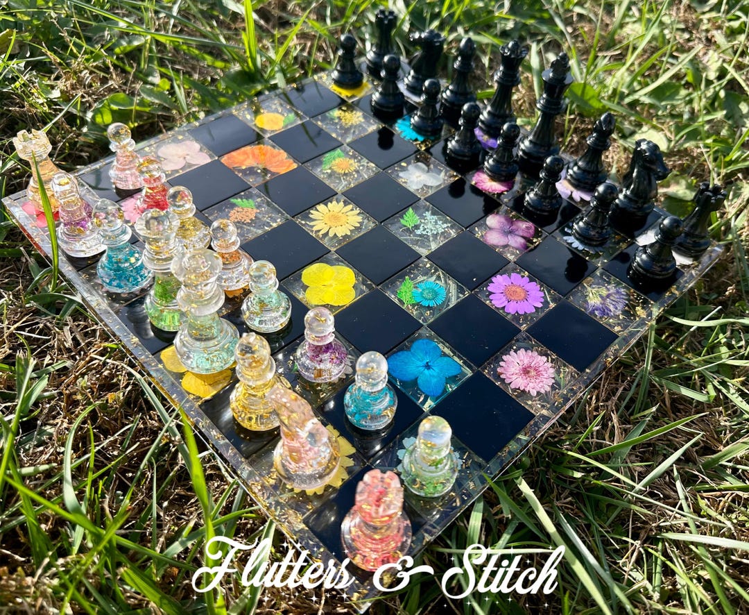 Bright Floral Chess Board ~ Colorful Rainbow Flower Chess Set ~ Real ...