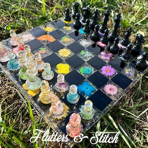 Bright Floral Chess Board ~ Colorful Rainbow Flower Chess Set ~ Real ...